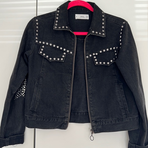 Mango | Jackets & Coats | Mango Washed Black Studded Jacket | Poshmark